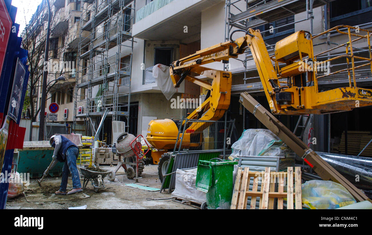 Paris, France, Exterior, Apartment Building Construction Site, Worker ...