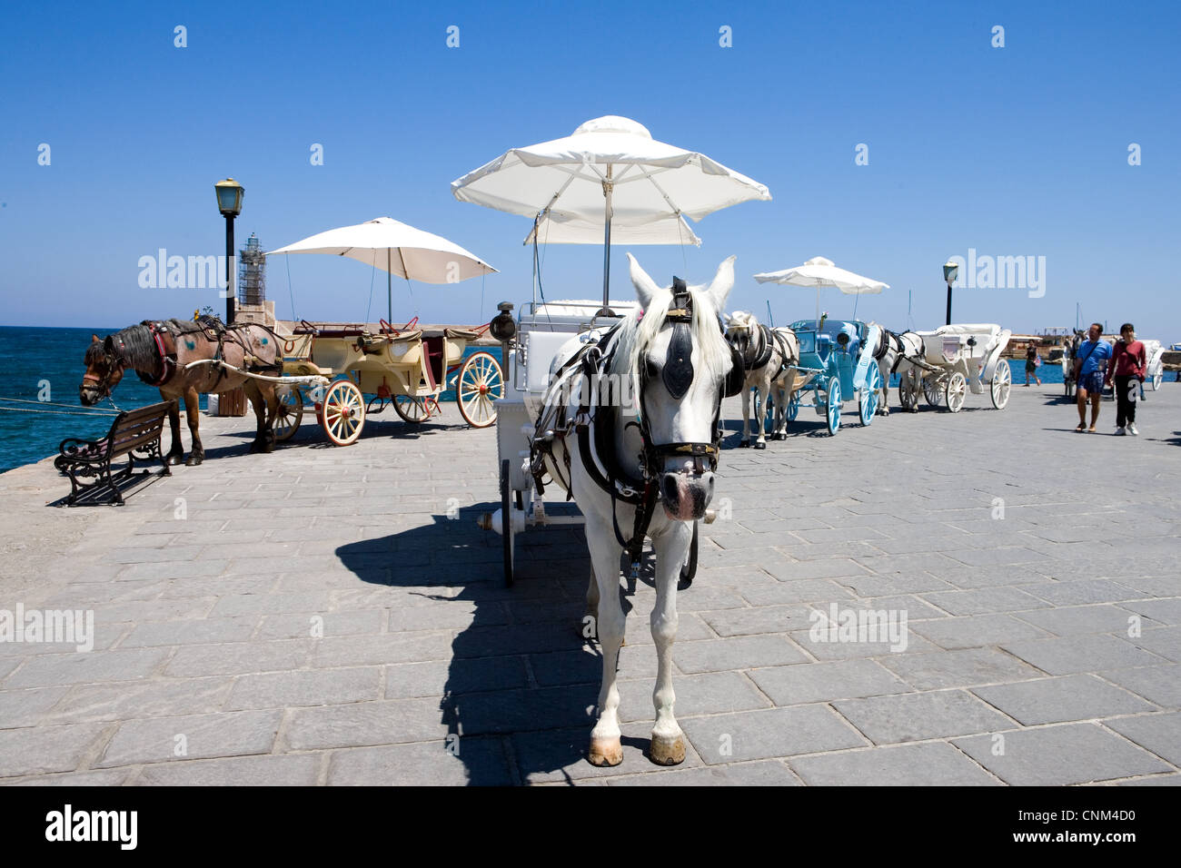 Greece, Crete, a carriage for tourists in Chania Bay Stock Photo - Alamy