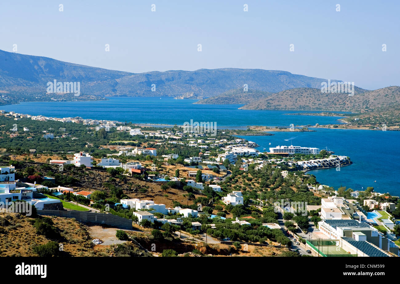 Greece, Crete, panoramic view of Elounda bay Stock Photo - Alamy