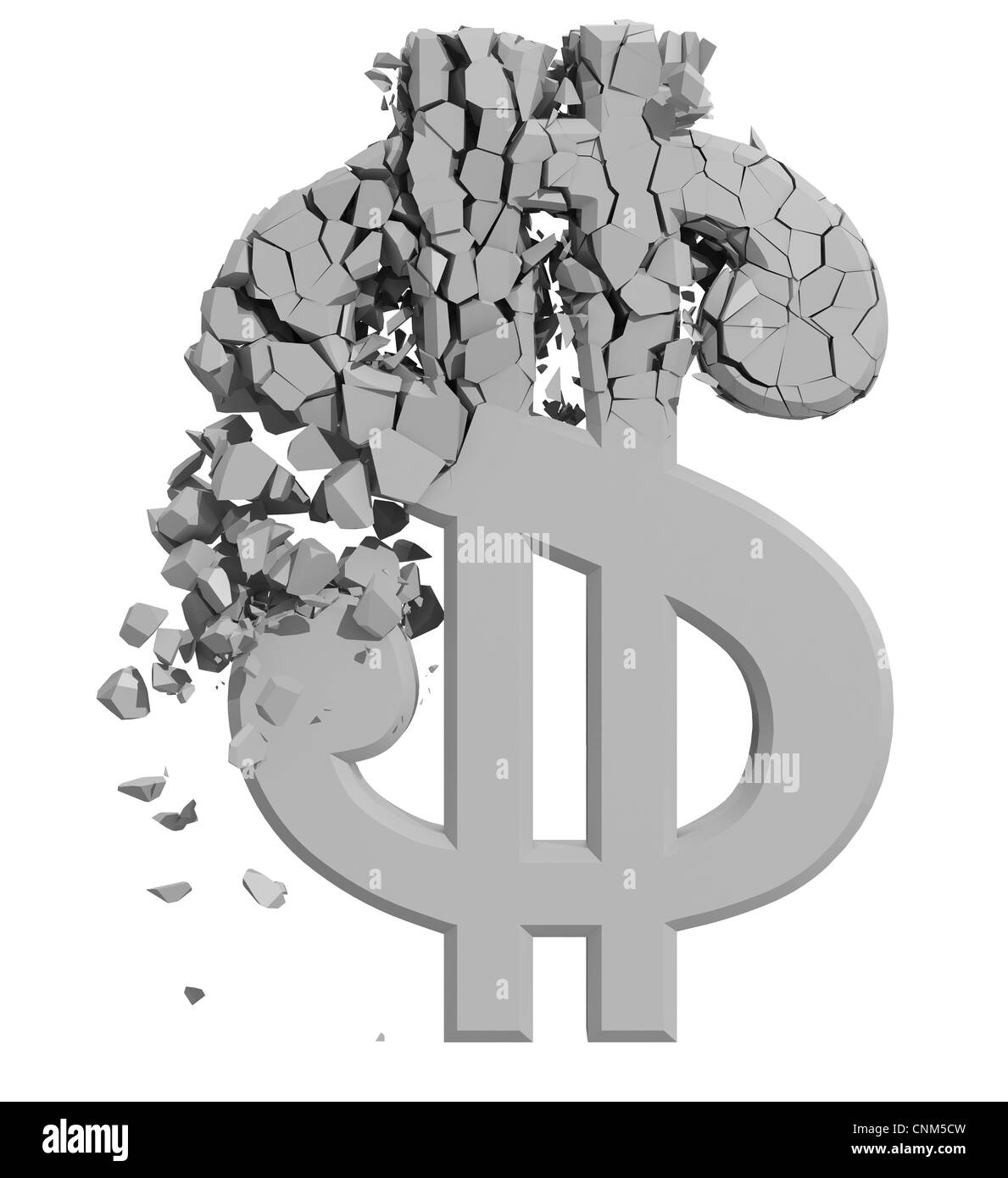 Rendered image of Dollar sign crumbling isolated on white Stock Photo ...