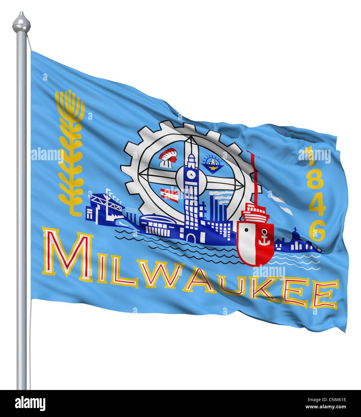 United States of America Milwaukee city flag fluttering in the wind ...