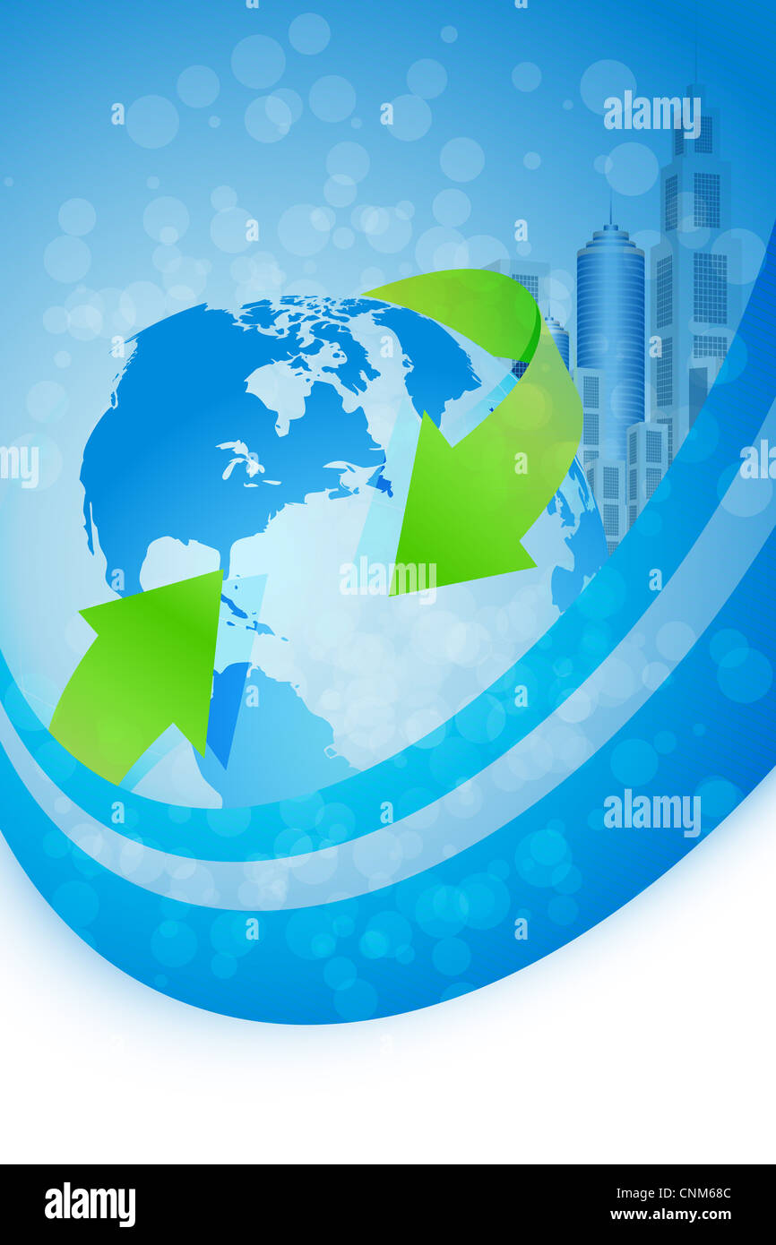 Blue Business Background with Earth Planet and City Stock Photo - Alamy