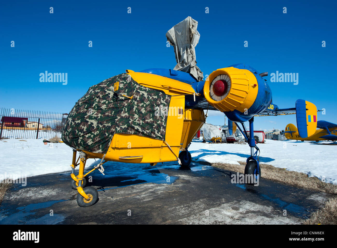 Vintage helicopter on an airfield in the winter Stock Photo - Alamy