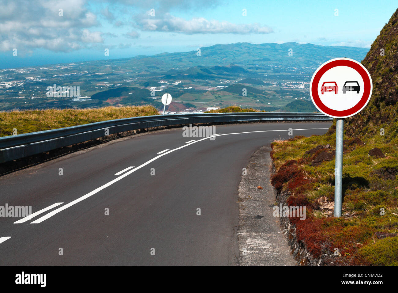 Empty road with turn and traffic sign Stock Photo - Alamy