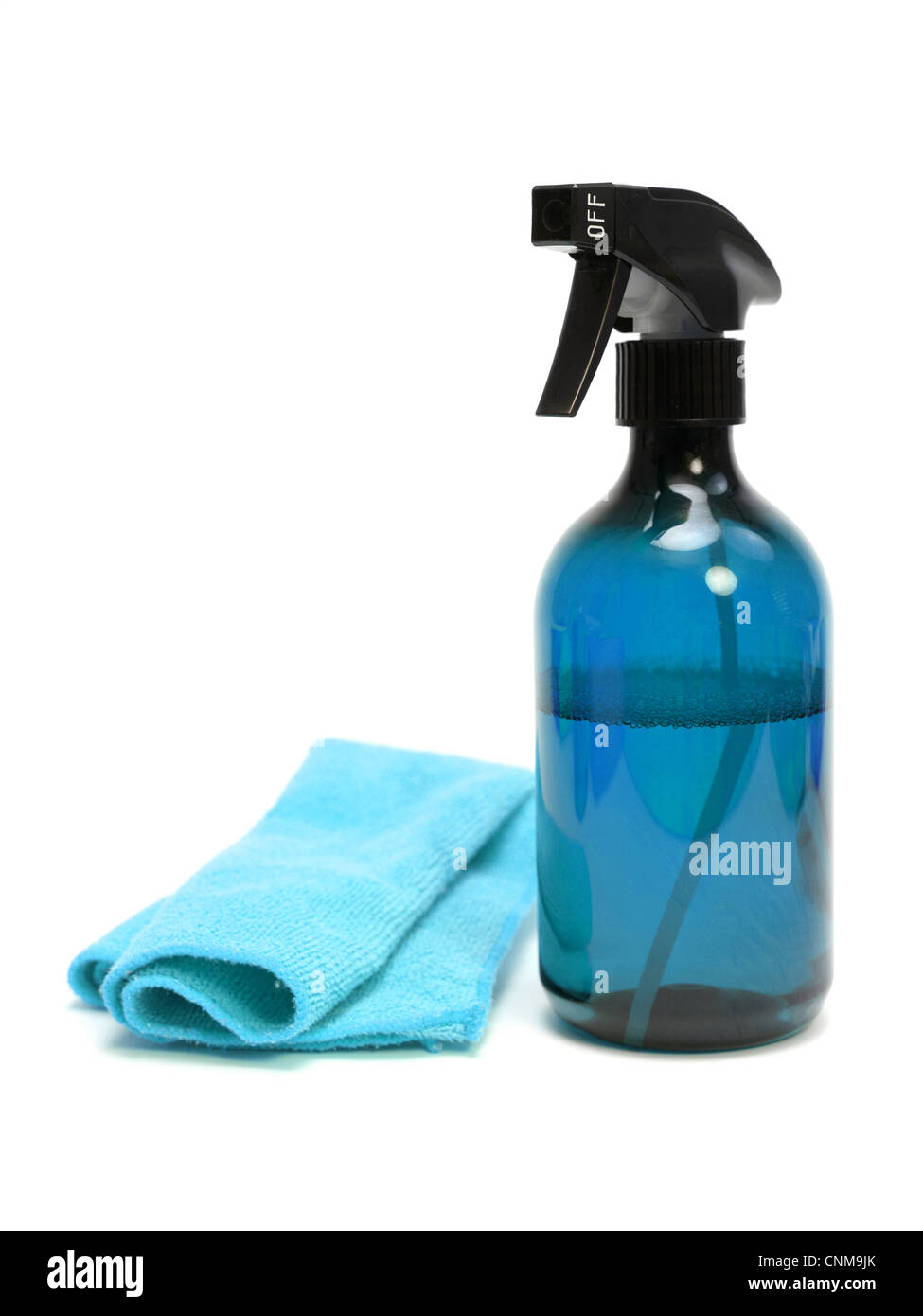 Environmentally safe cleaning products isolated against a white ...