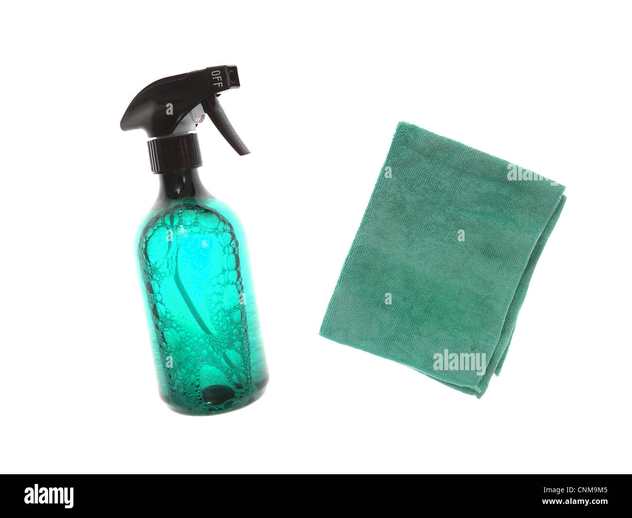 Environmentally safe cleaning products isolated against a white ...