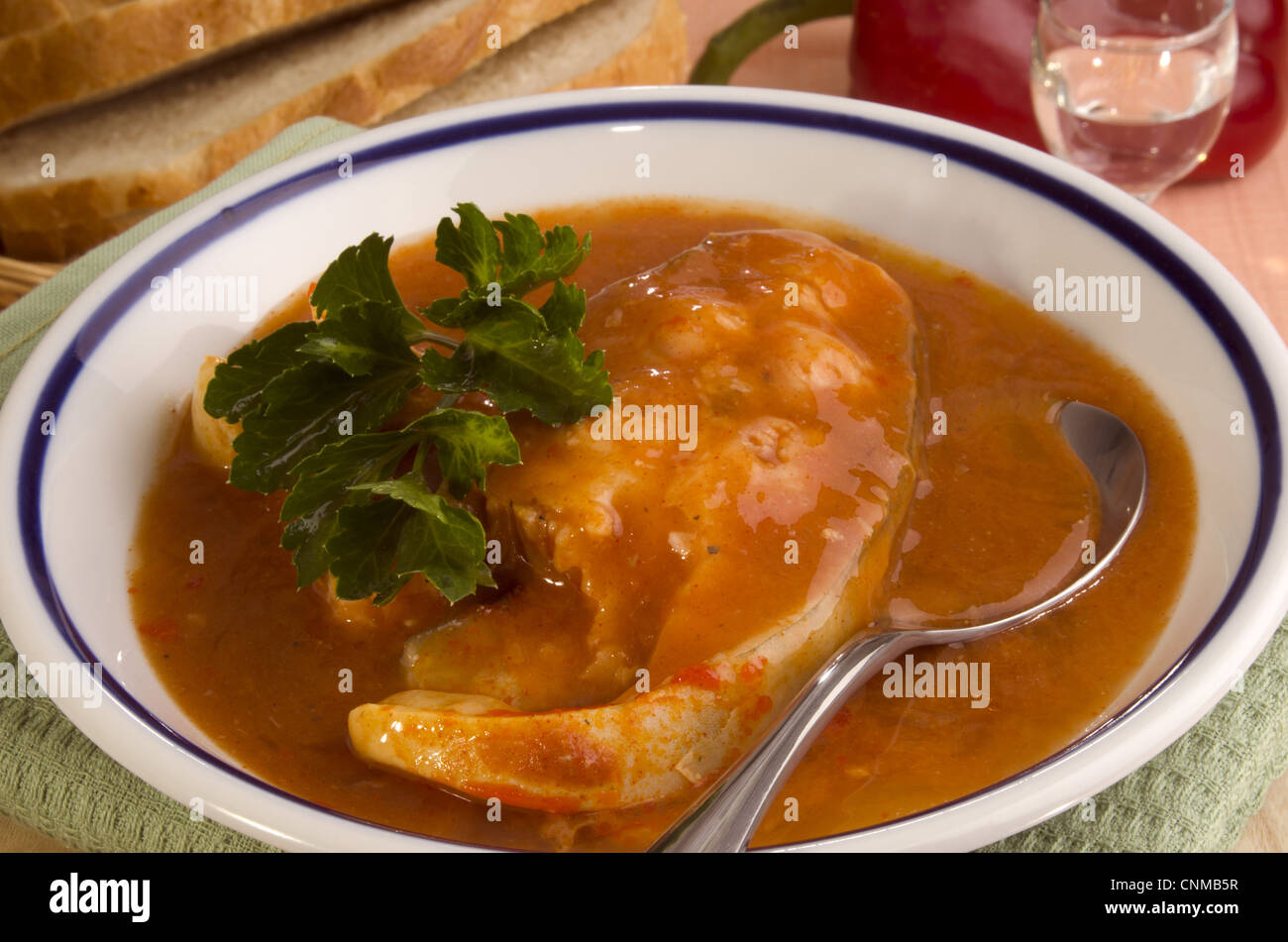 Hungarian fish soup in a bowl Stock Photo - Alamy