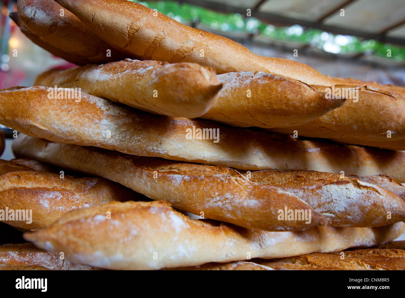 Bread displayed for sale at the Bastille market in Paris Stock Photo ...