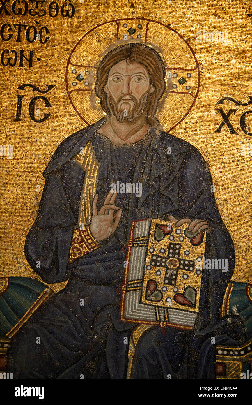 Mosaic of Jesus blessing and holding the Bible, Hagia Sophia, Istanbul ...