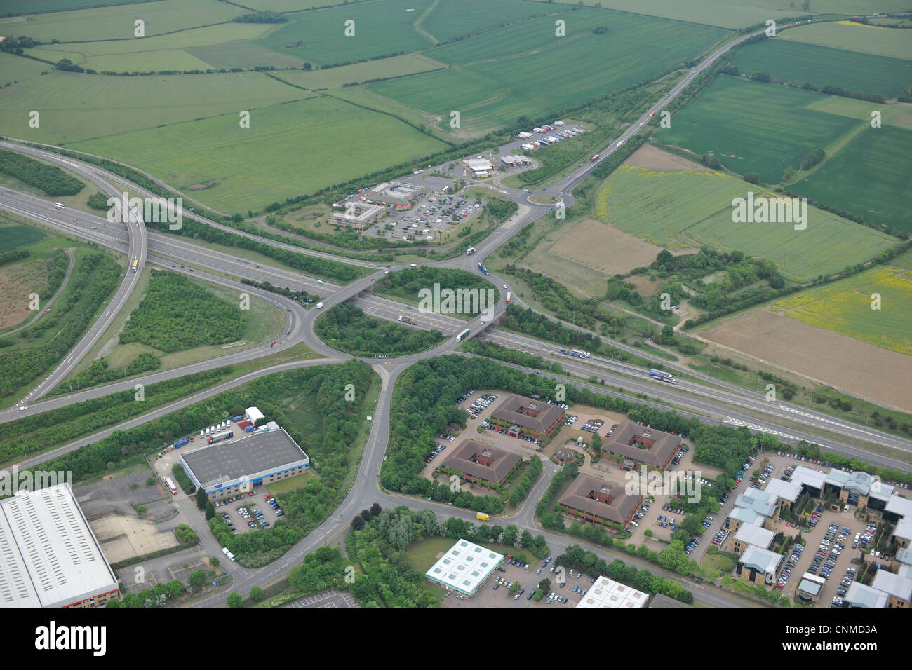 Aerial photograph showing the A1 junction with the A605 at Peterborough ...