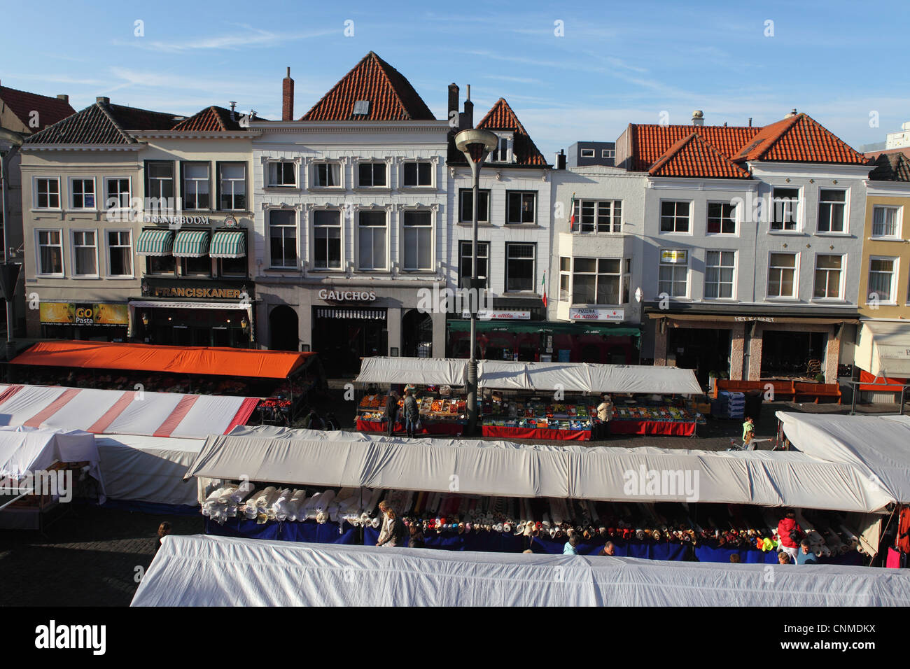 Stalls set for market day at the Grote Markt (Big Market), central ...