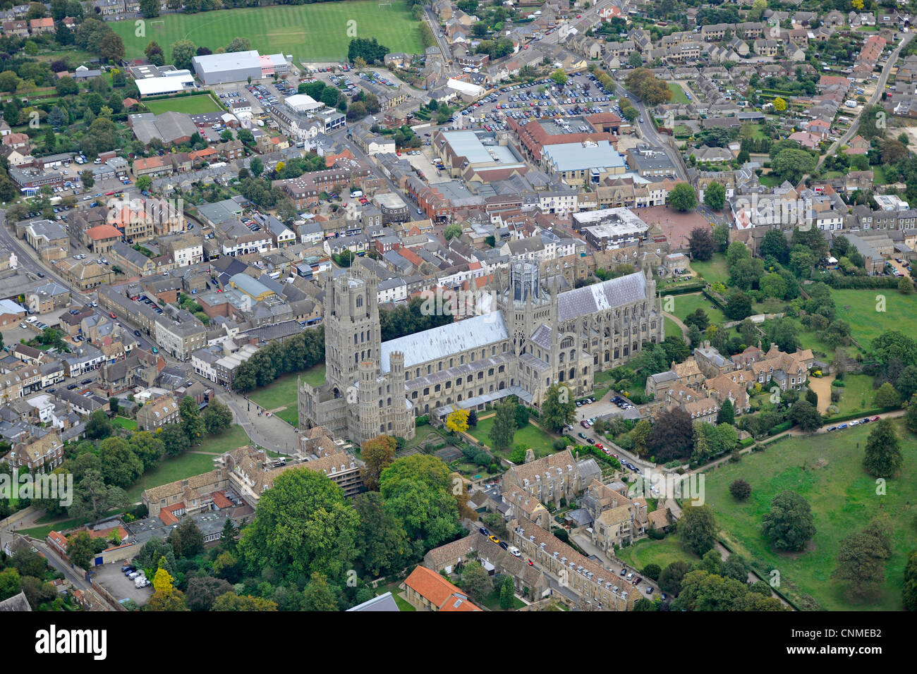 Aerial photograph of Ely Cathedral and surrounding town Stock Photo - Alamy