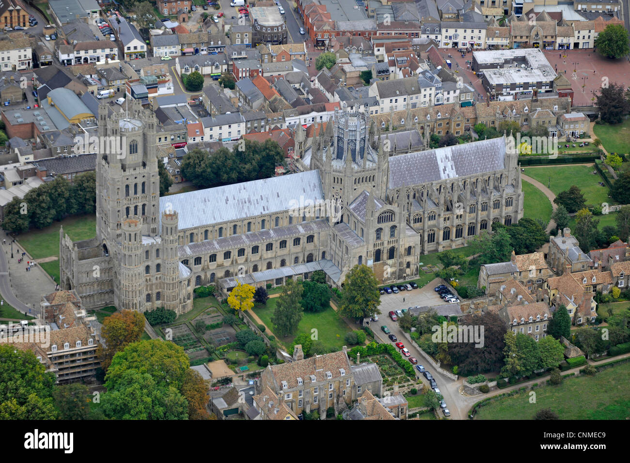 Aerial photograph of Ely Cathedral and surrounding town Stock Photo - Alamy
