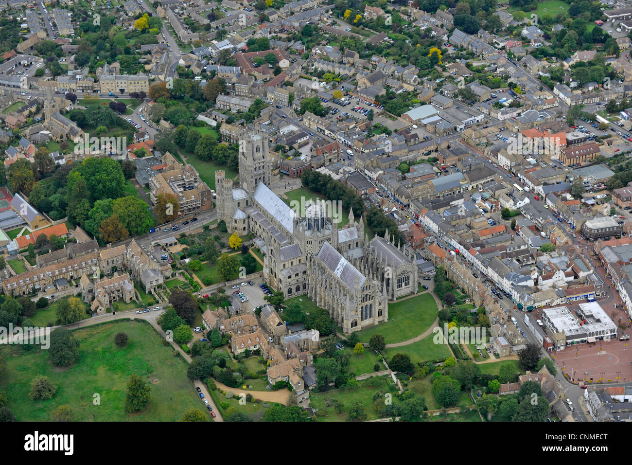 Aerial photograph of Ely Cathedral and surrounding town Stock Photo - Alamy