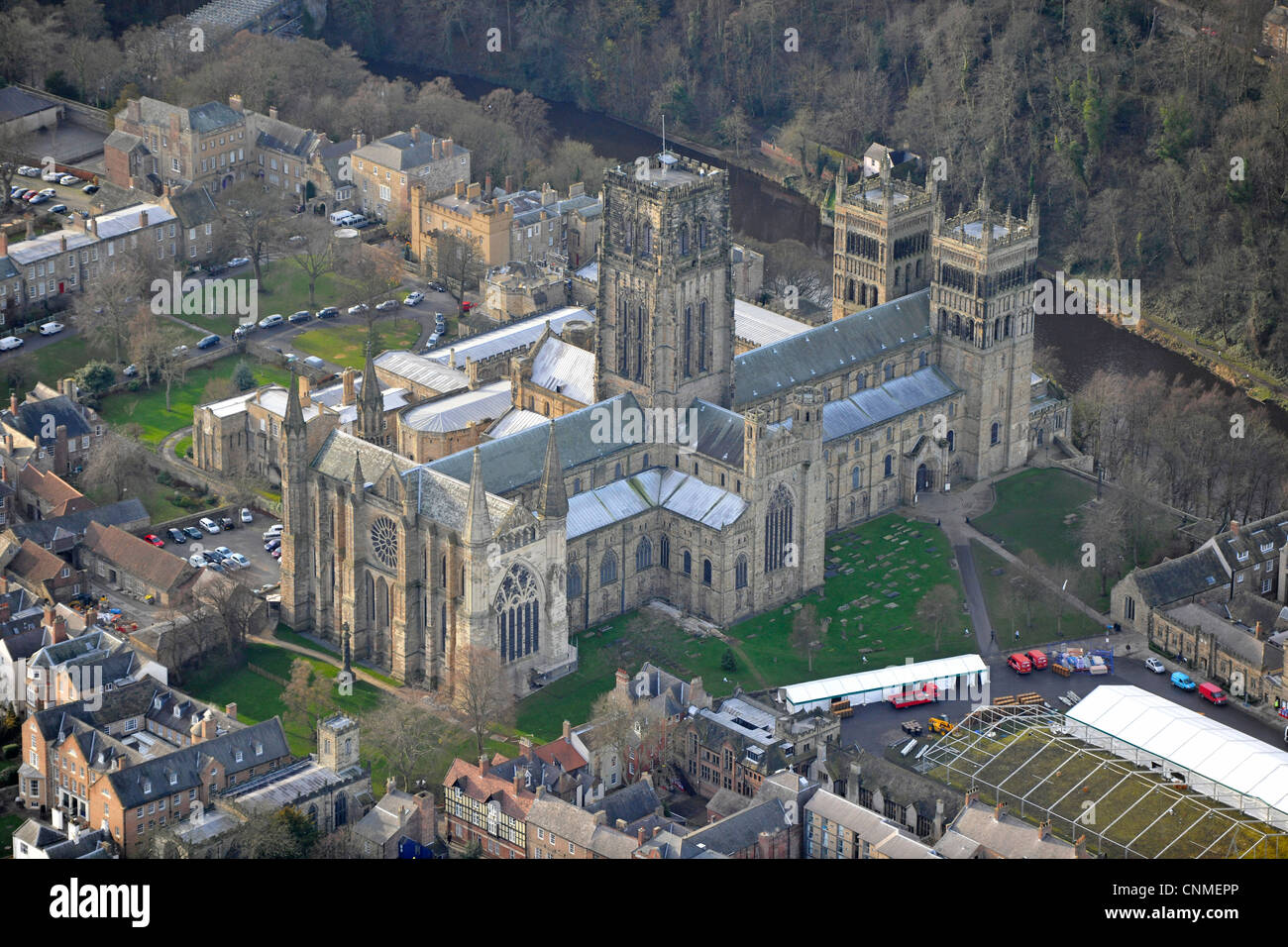 Aerial photograph or Durham Cathedral and town Stock Photo - Alamy