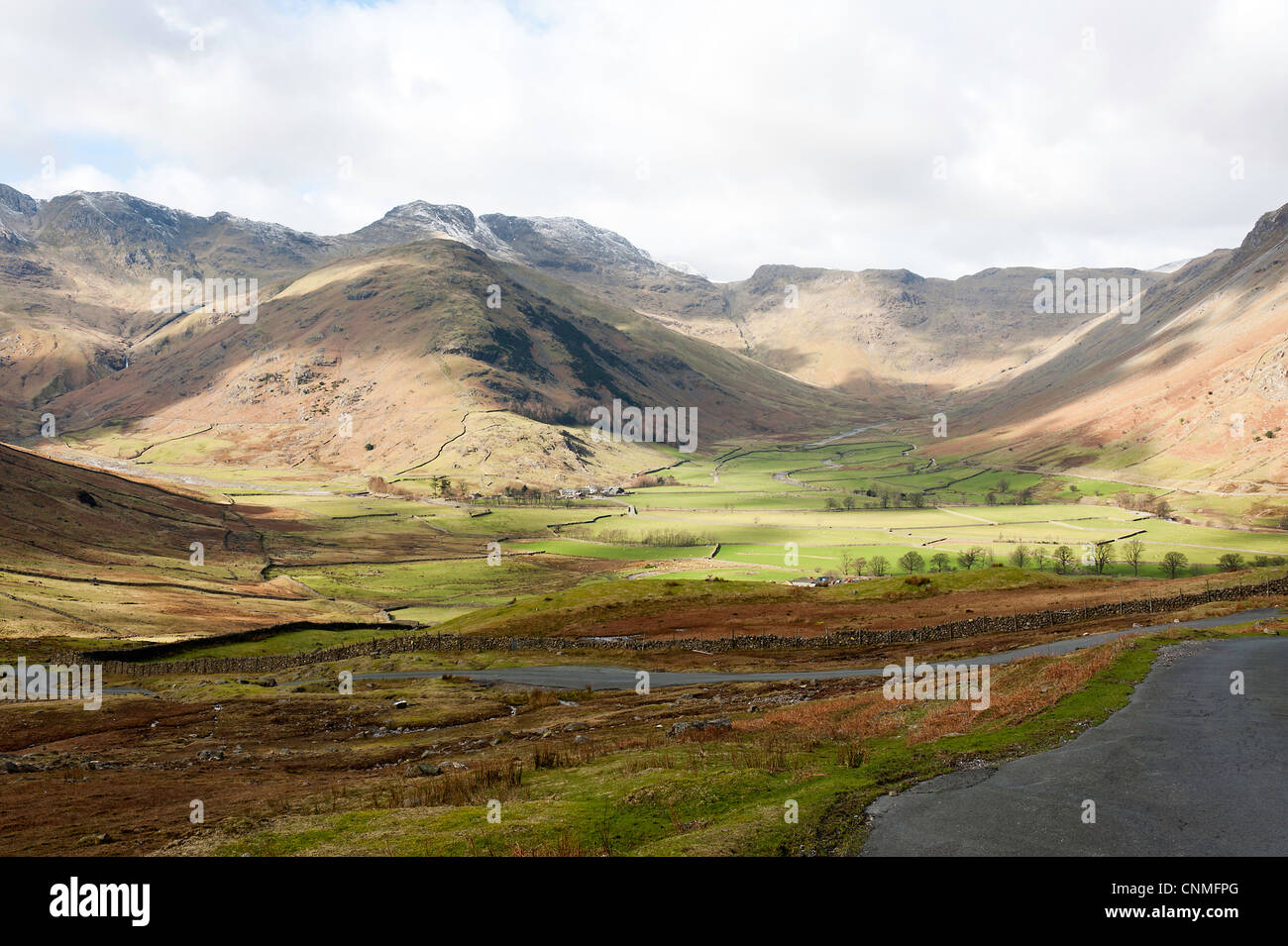 Lakeland View of Langdale Valley with Oxendale Beck, The Band and Bow ...