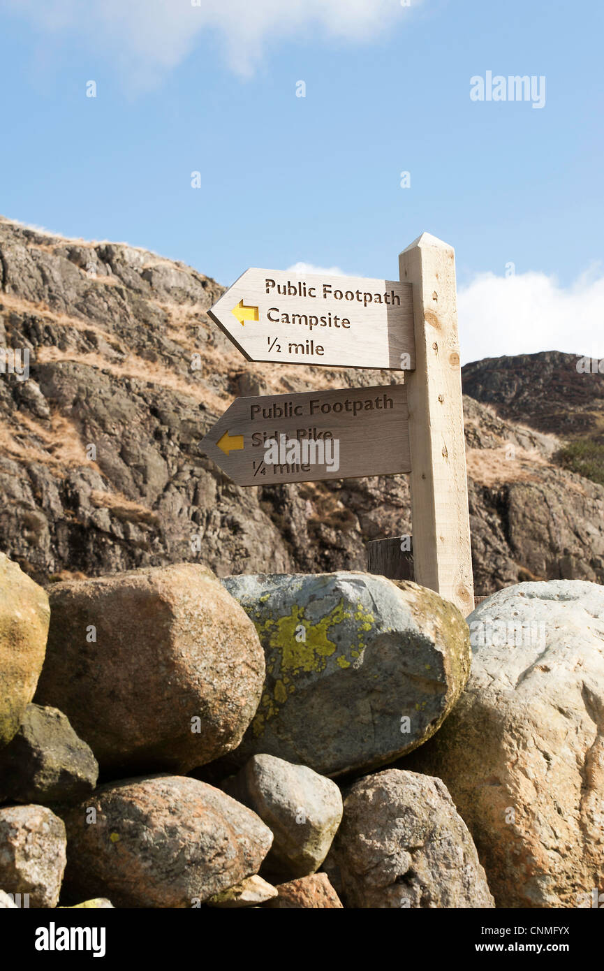 Signpost to Side Pike, Campsite and Public Footpath near Blea Tarn with ...