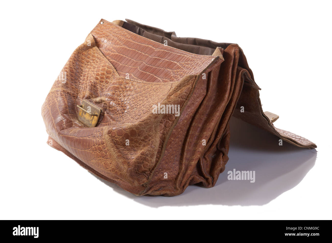 Old portfolio from a crocodile leather on a white background Stock ...
