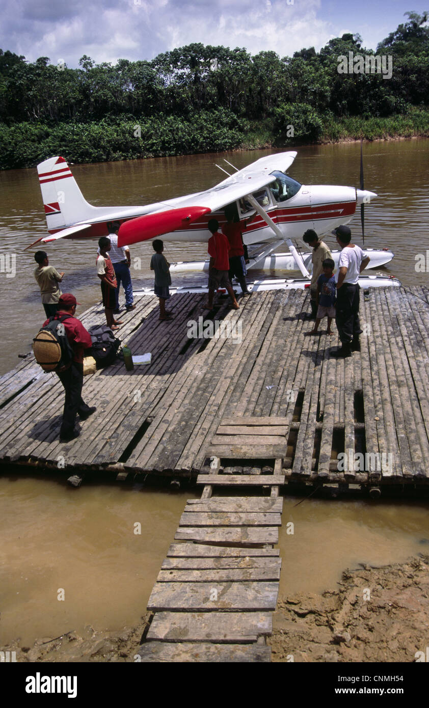 Seaplane at a remote outpost on the Peru - Brazil border. Angamos ...