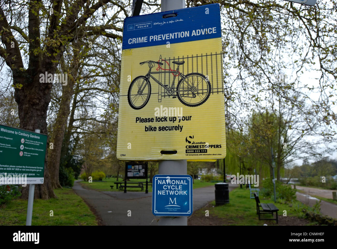Sign police bike warning hi-res stock photography and images - Alamy