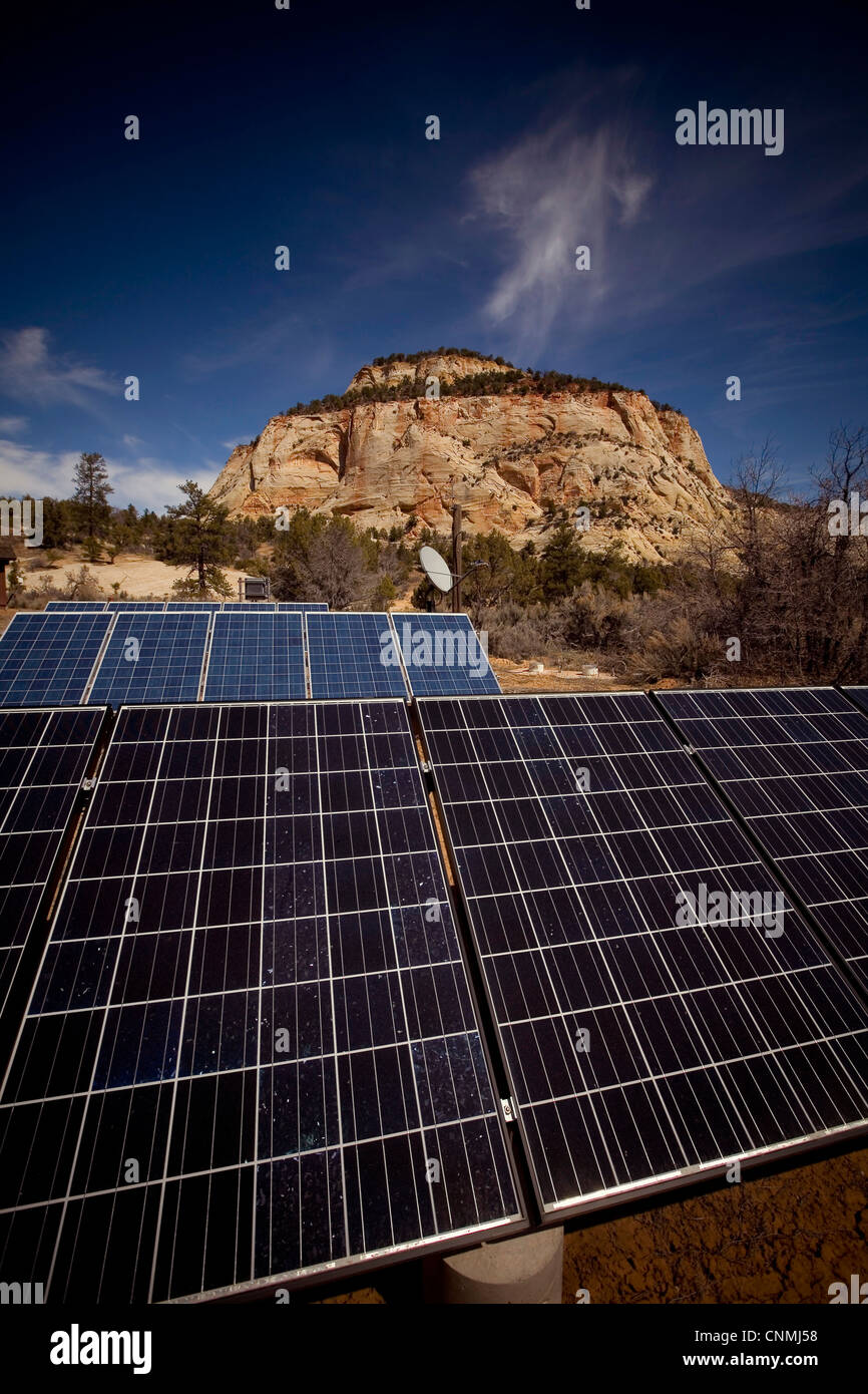 Solar energy panels positioned within the Zion National Park, Utah, USA ...