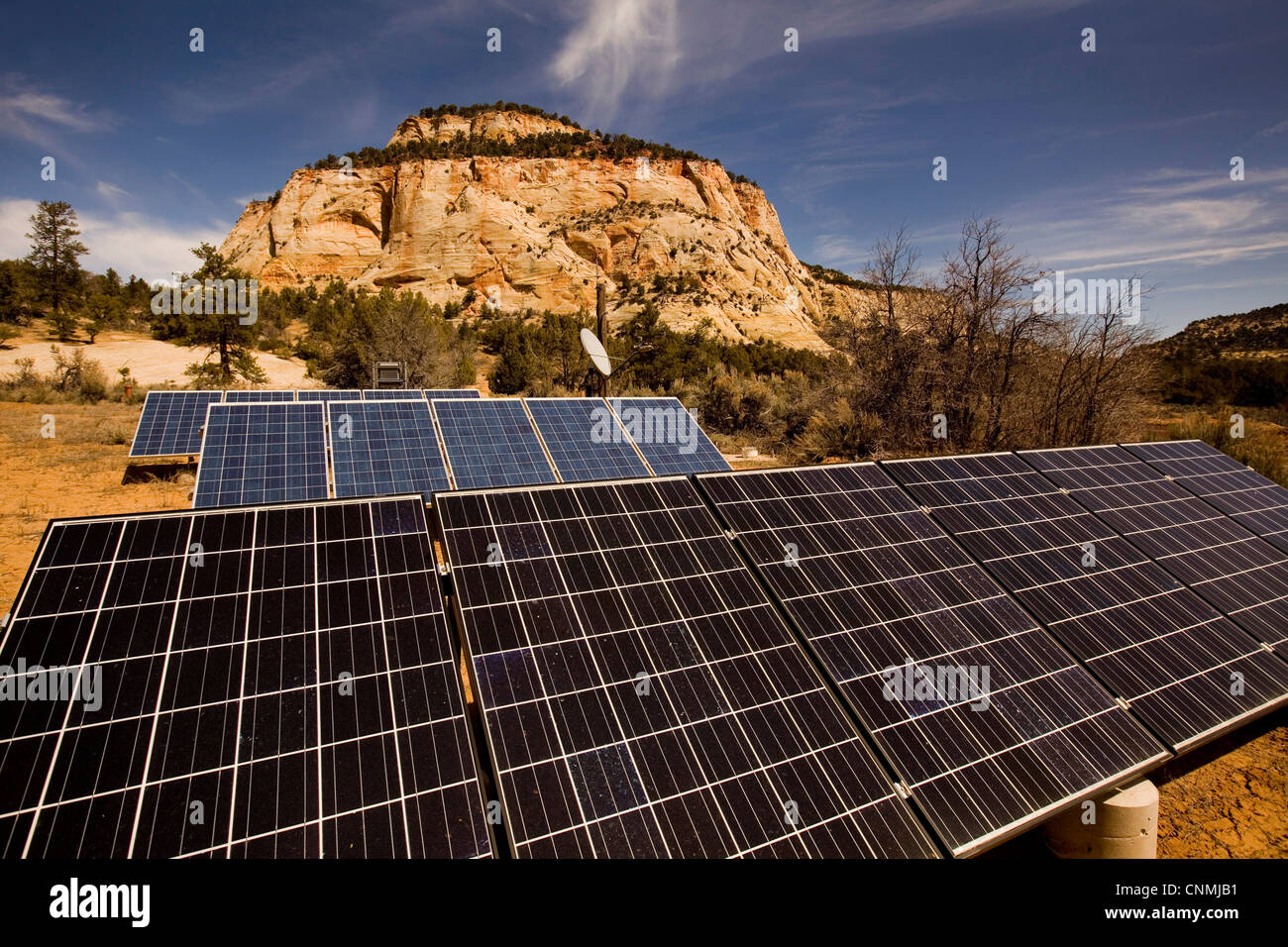 Solar energy panels positioned within the Zion National Park, Utah, USA ...