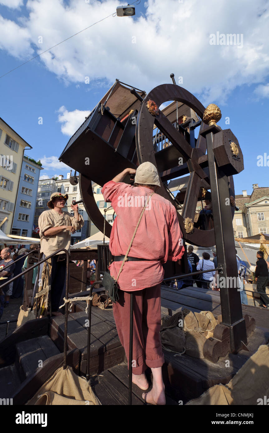 Wooden manual wheel at the Medieval Festival in Zurich Stock Photo - Alamy