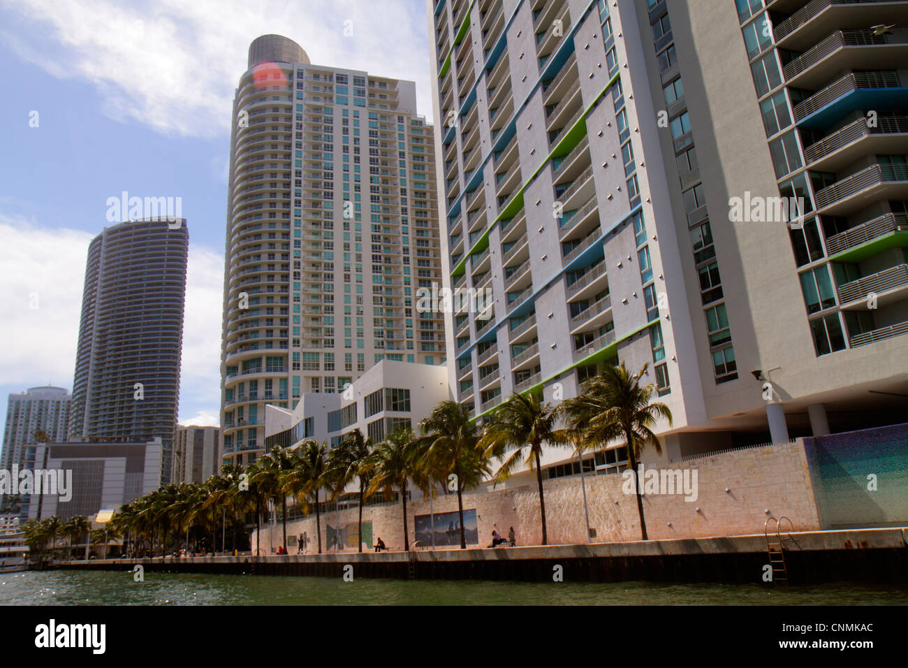 Miami Florida,Miami River,Riverwalk,high rise,condominium buildings ...