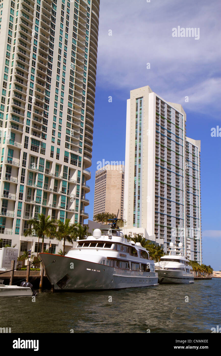 Miami Florida,Miami River water,River waterwalk,high rise,condominium ...