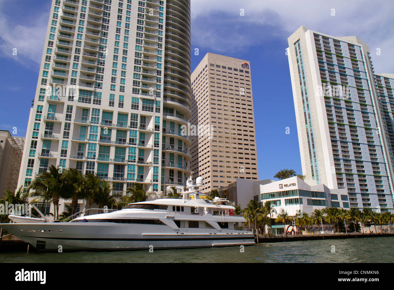 Miami Florida,Miami River water,River waterwalk,high rise,condominium ...