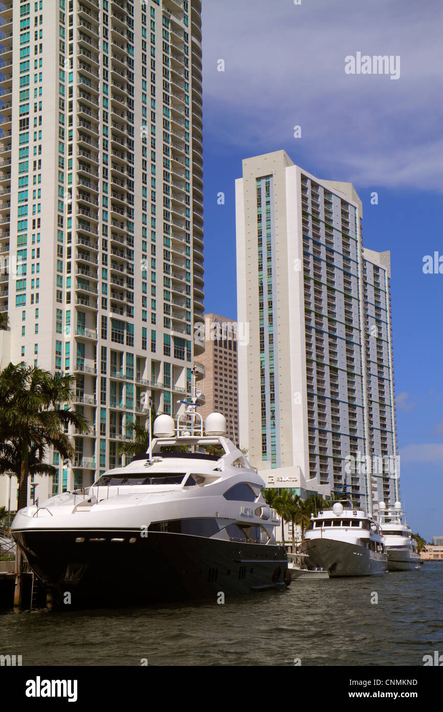 Miami Florida,Miami River water,River waterwalk,high rise,condominium ...