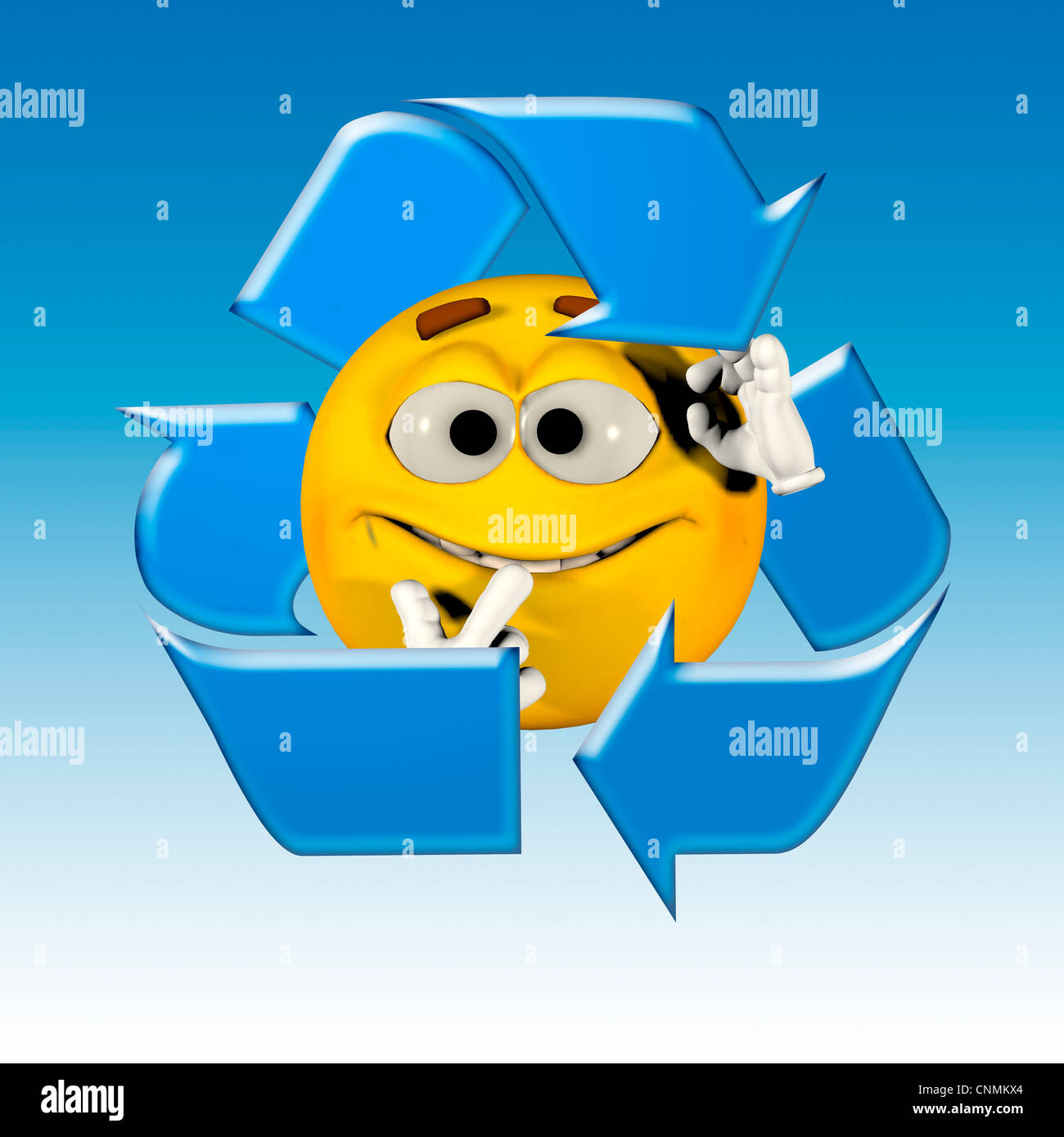 Recycle Symbol with Thinking Emoticon looking out Stock Photo - Alamy