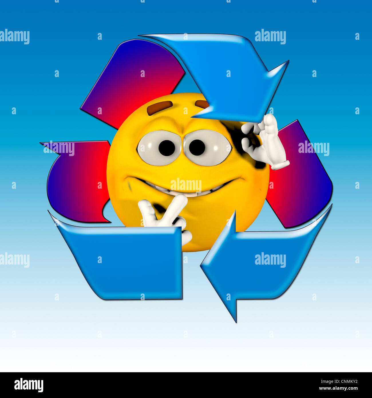 Recycle Symbol with Thinking Emoticon looking out Stock Photo - Alamy