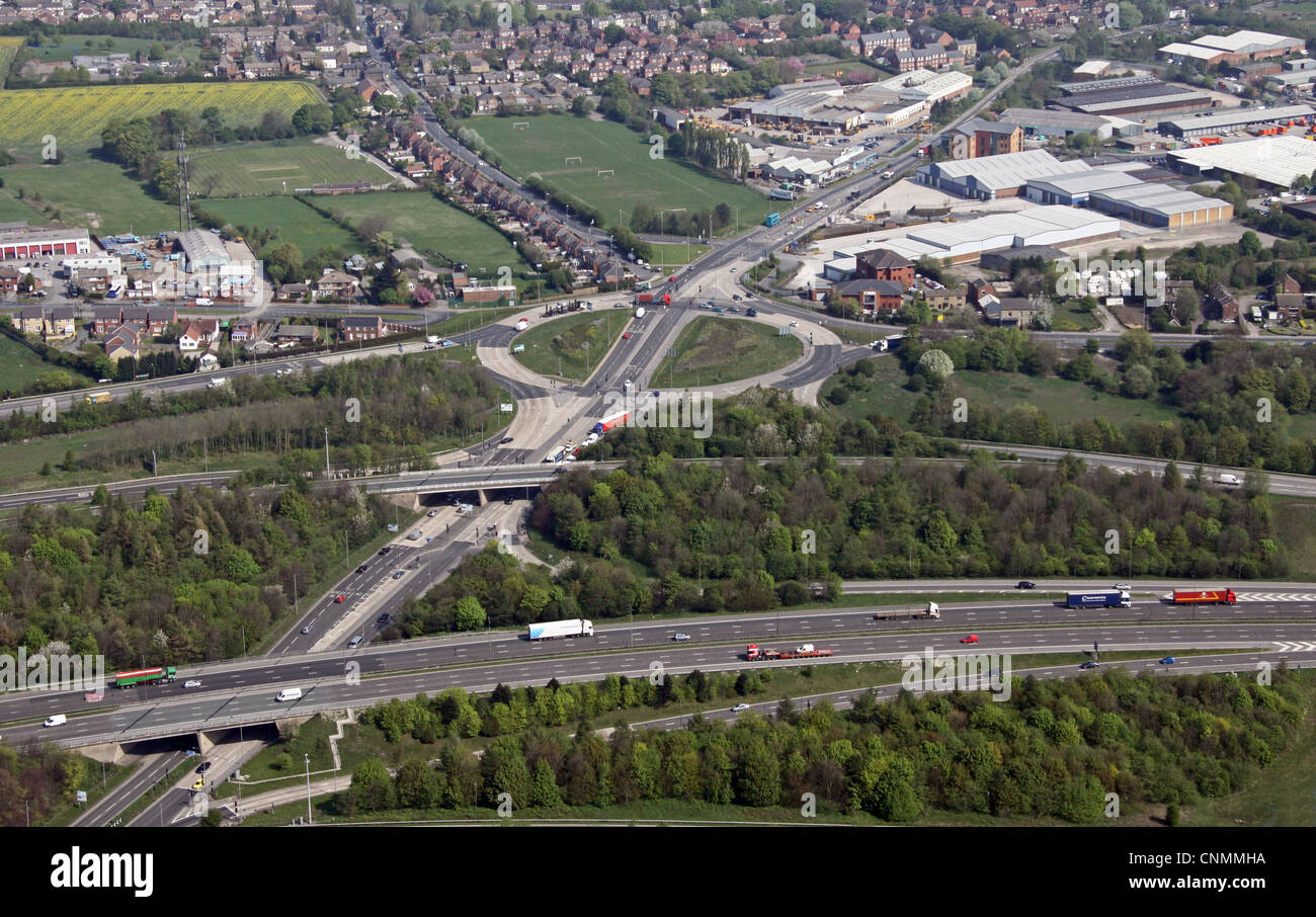 aerial view looking north east up the A62 Gelderd Road of Junction 27 ...
