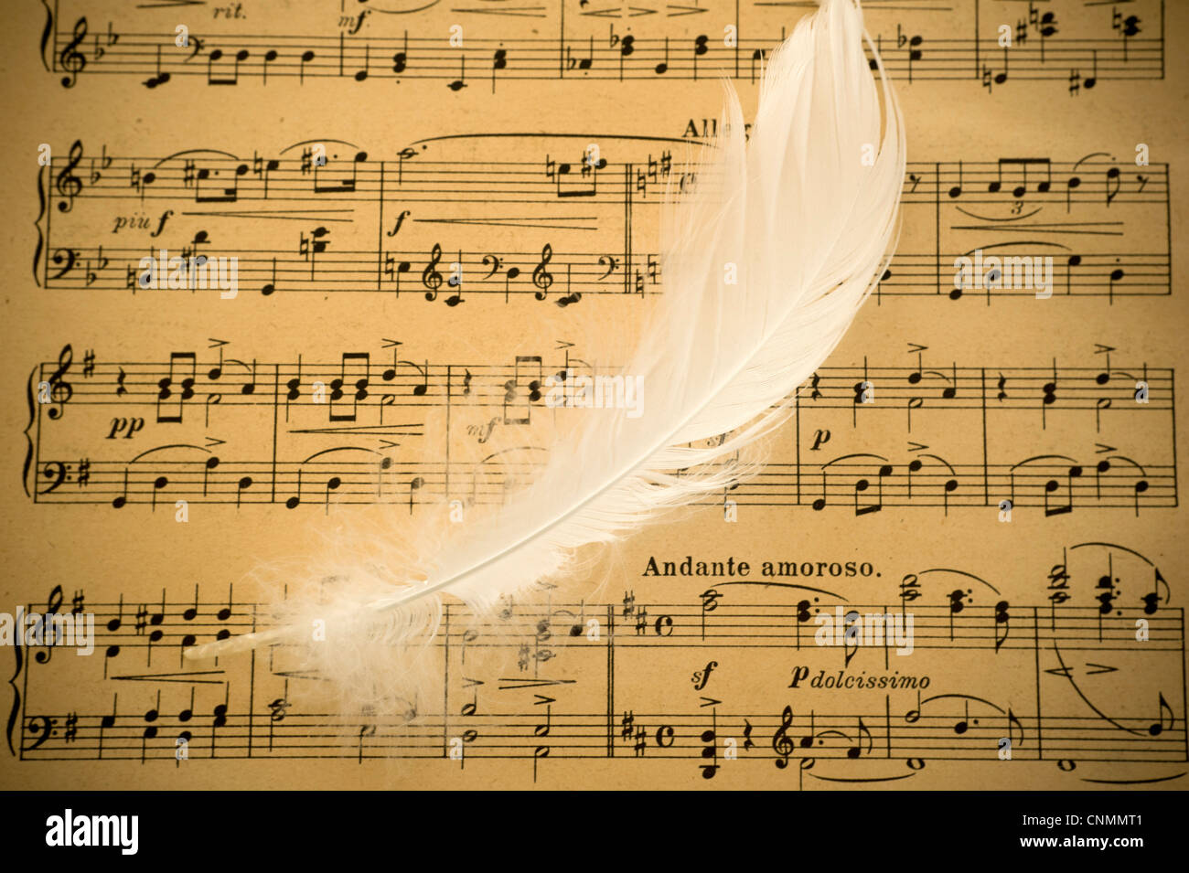 feather on a music sheet Stock Photo - Alamy
