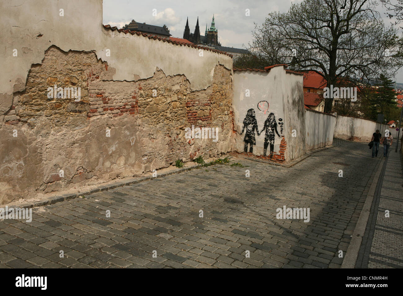 Wall Graffiti in Vlasska Street in Prague, Czech Republic. St Vitus ...