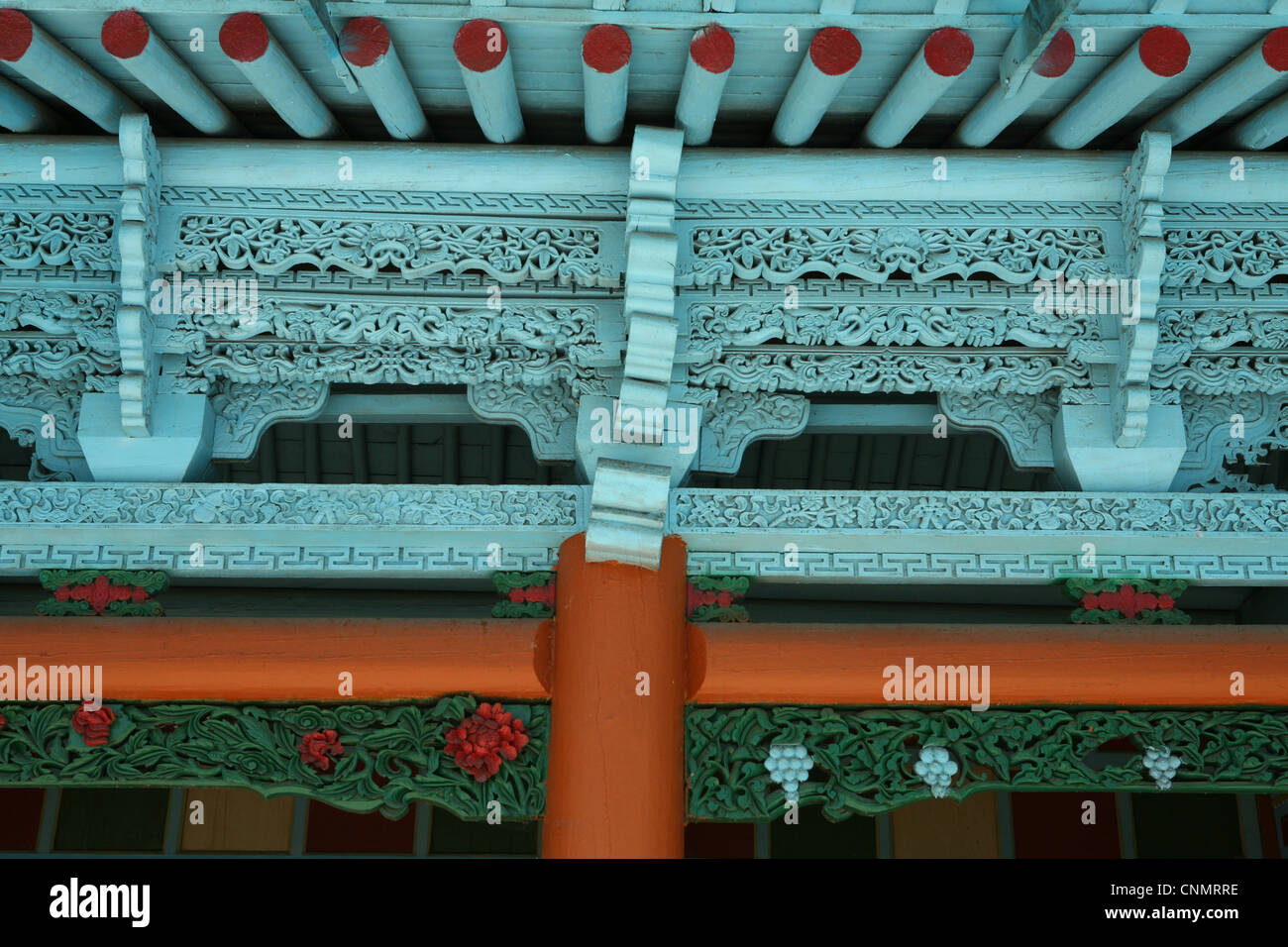 Wooden carved frieze of the Dungan Mosque in Karakol, Kyrgyzstan Stock ...