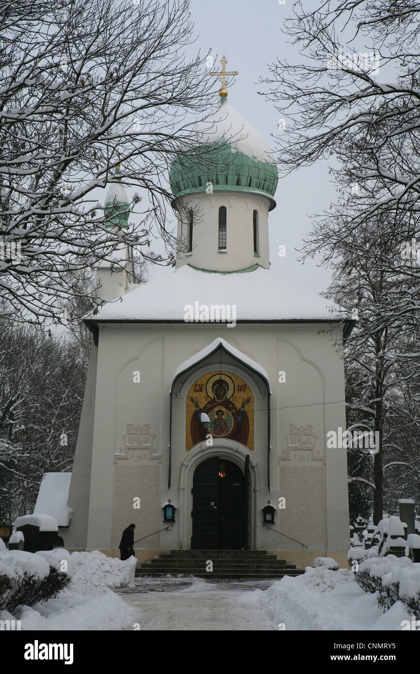 Dormition church at the Olsany Cemetery in Prague, Czech Republic Stock ...