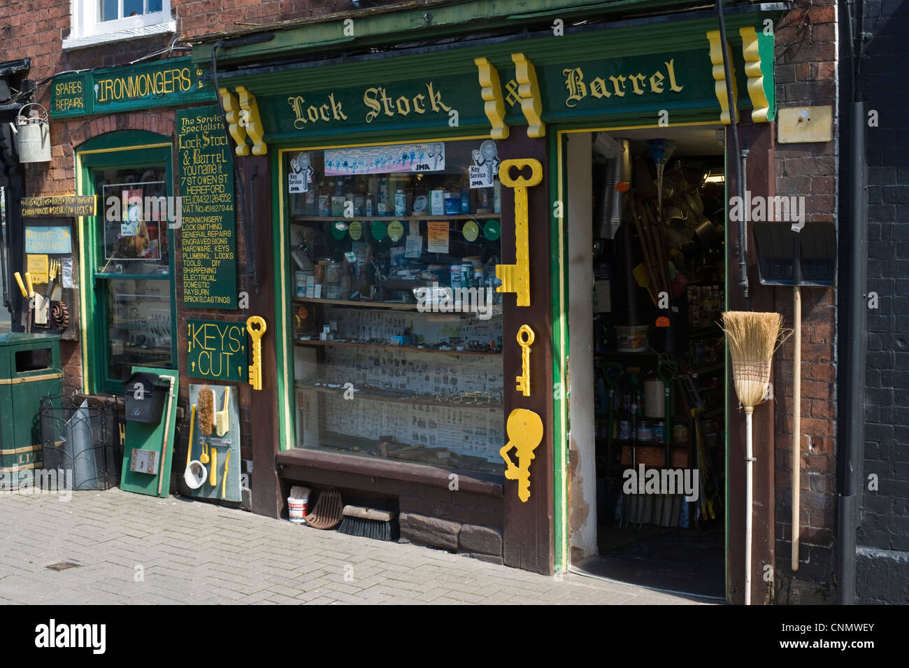 Exterior of traditional ironmonger's shop in city centre of Hereford ...