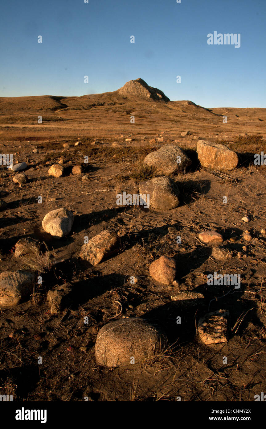 Rocks in shortgrass prairie habitat, West Bloc, Grasslands N.P ...