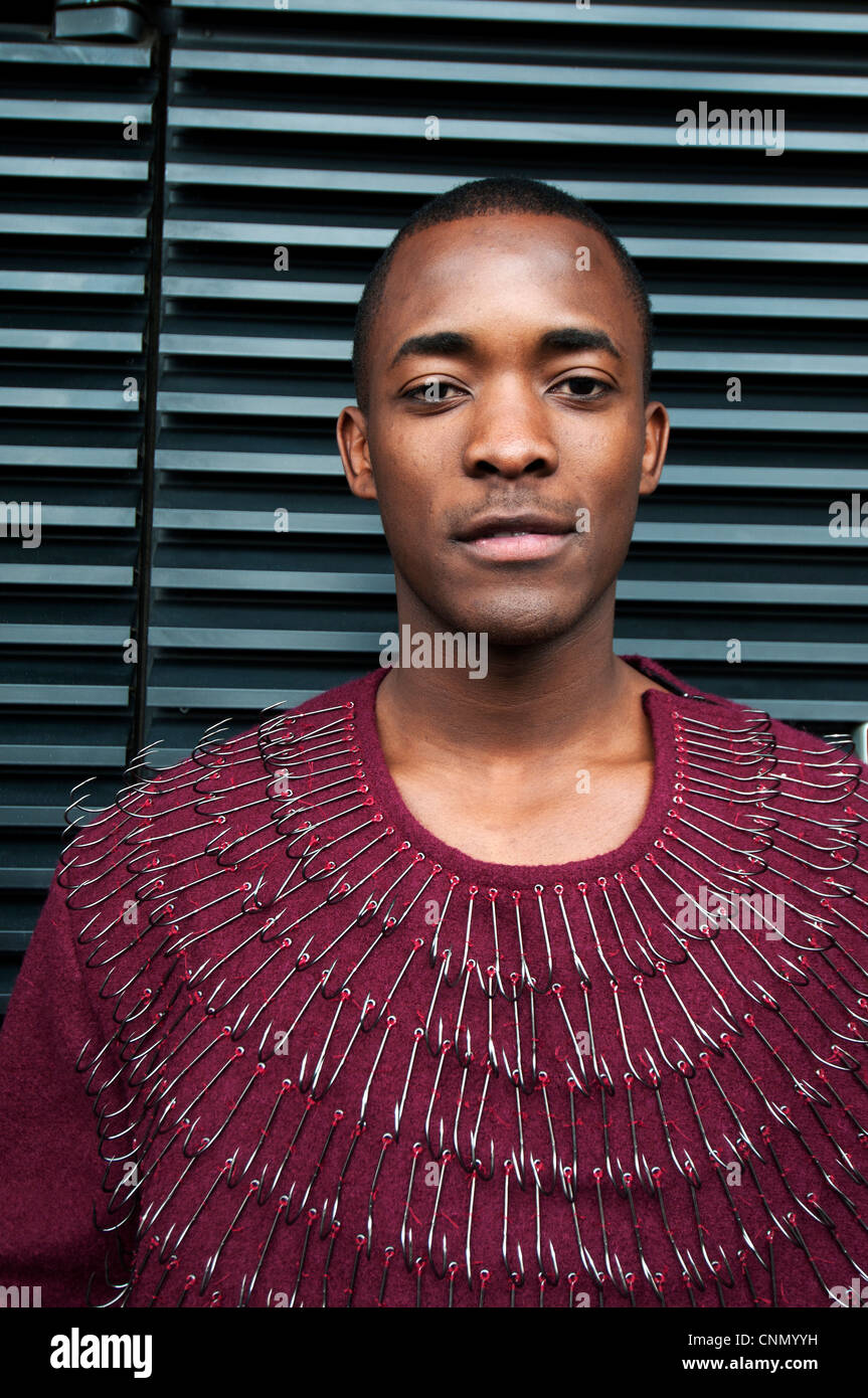 London Alternative Fashion Week 2012 .Black male model wearing top with ...