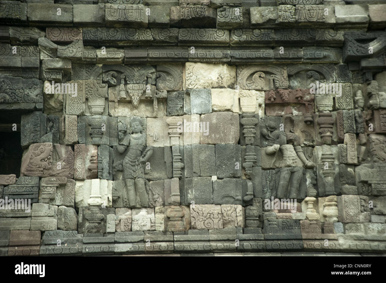Reliefs on Buddhist temple walls, Plaosan Lor, Candi Plaosan, Prambanan ...