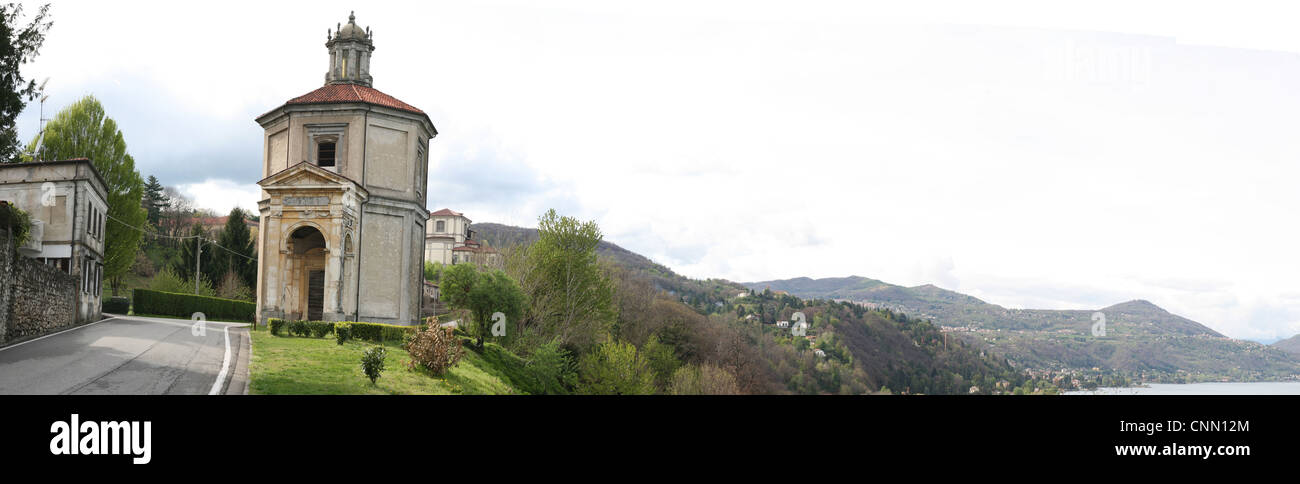 Street and old church in Arona, Novara Stock Photo - Alamy