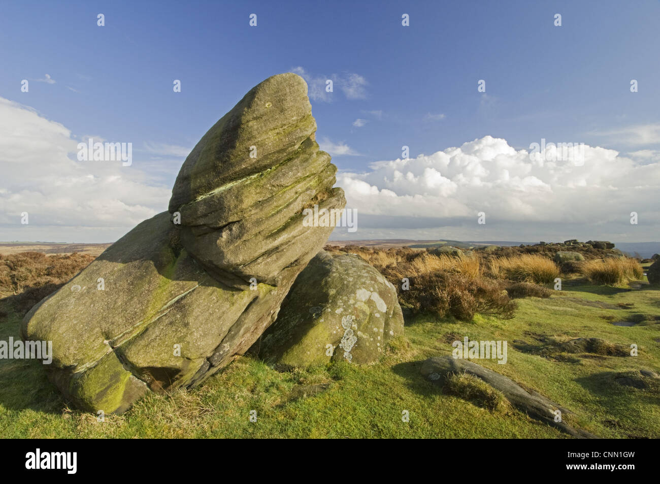 Gritstone rock formation, Baslow Edge, Peak District, Derbyshire ...