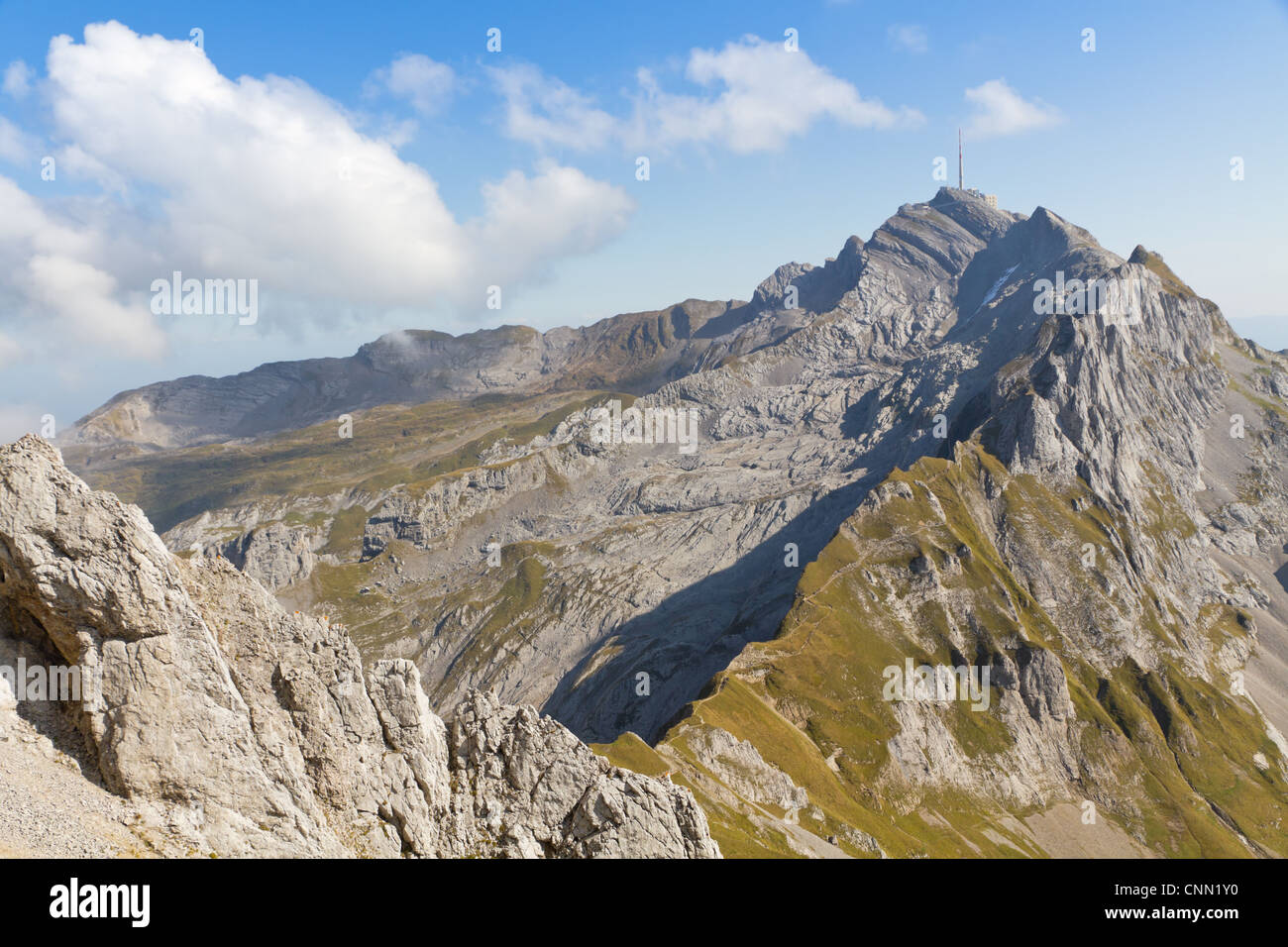 hiking path through rocky mountainous terrain leading over ridges with ...