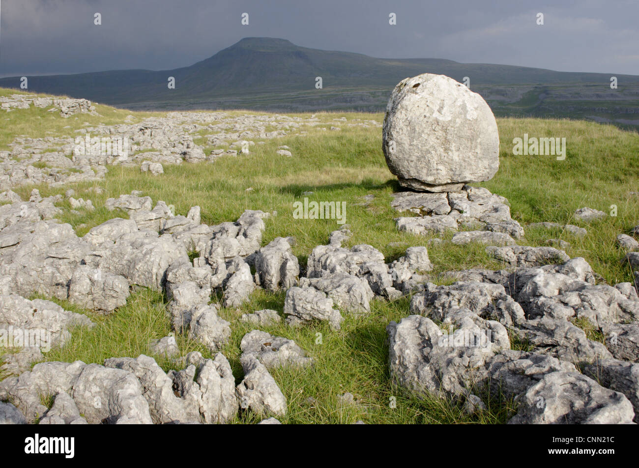 View limestone pavement erratic rock Twistleton Scars looking towards ...