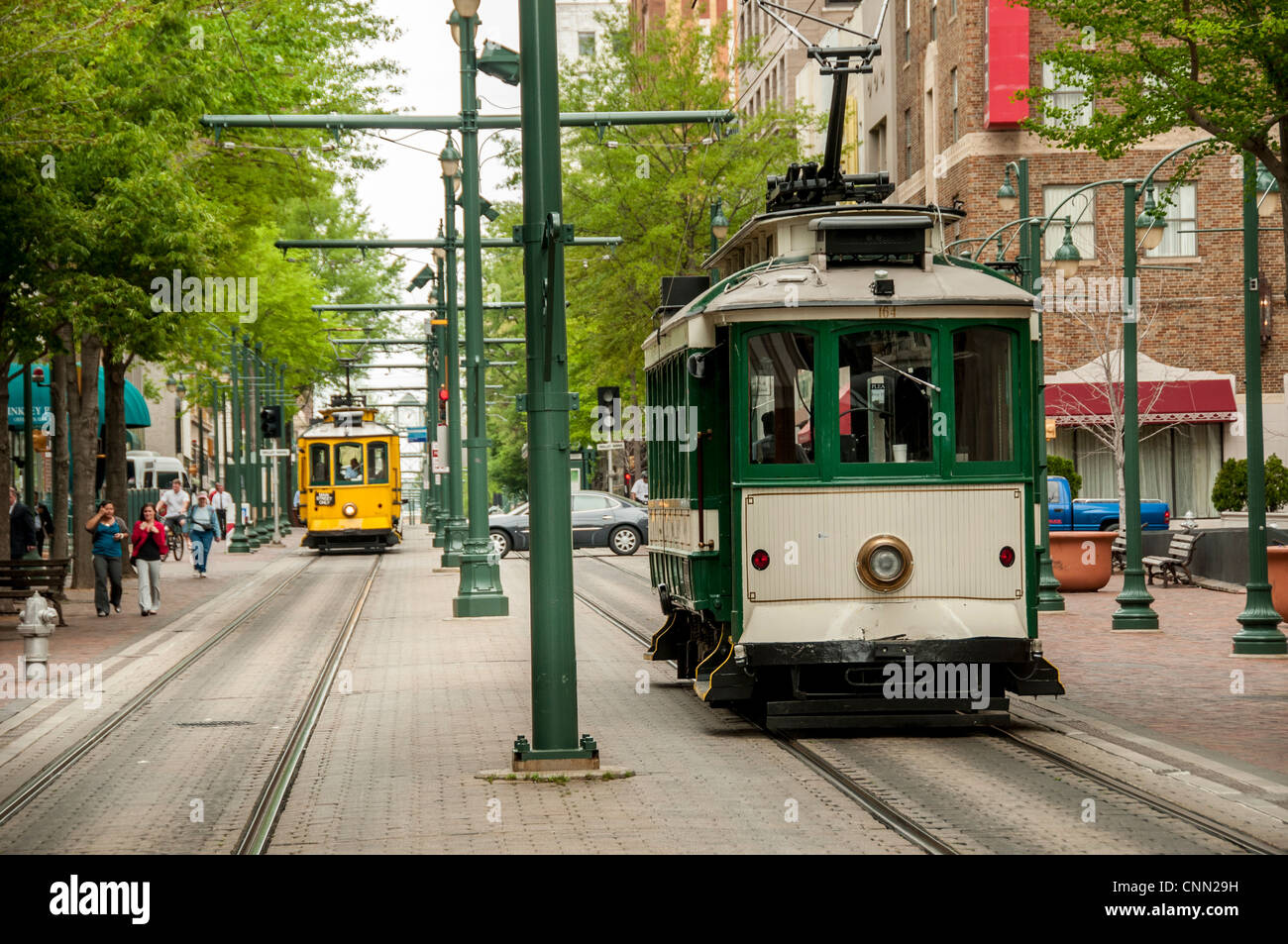 Memphis' Main Street Trolley with authentic vintage trolley cars Stock ...