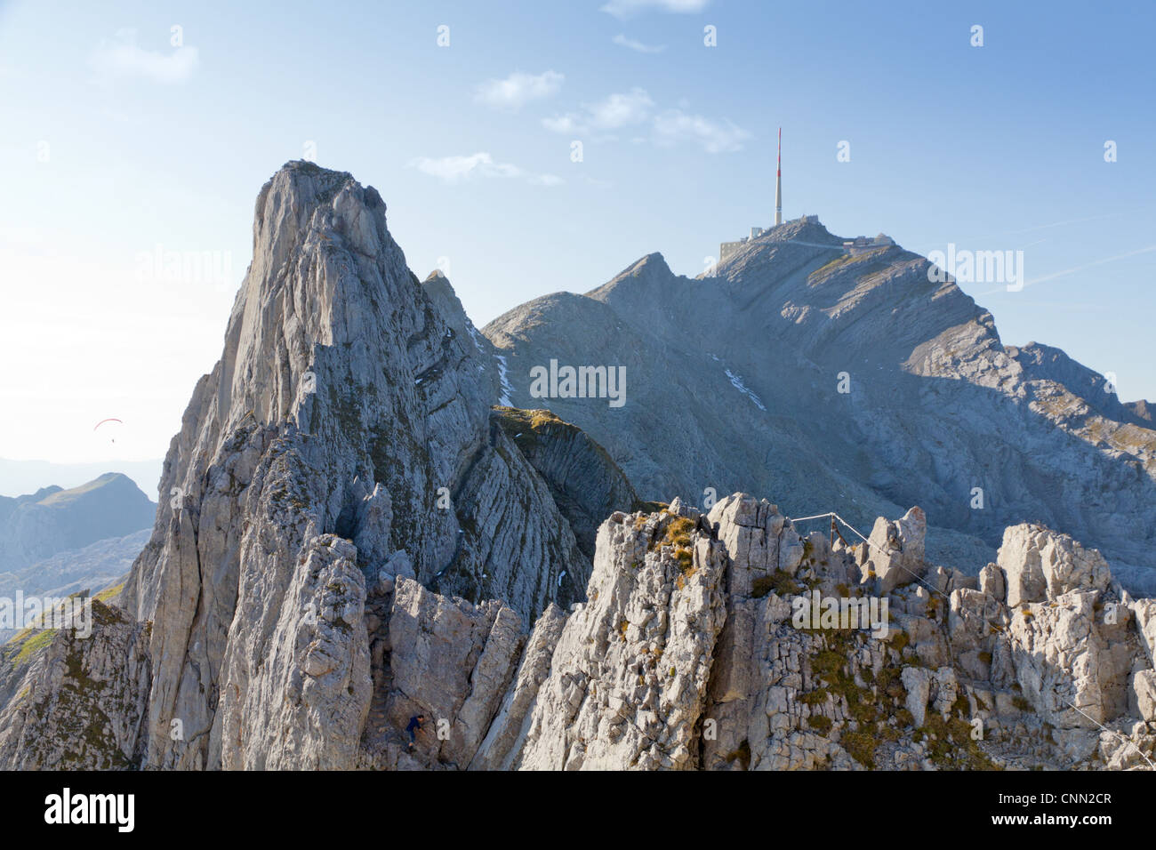 hiking path through rocky mountainous terrain leading over ridges with ...