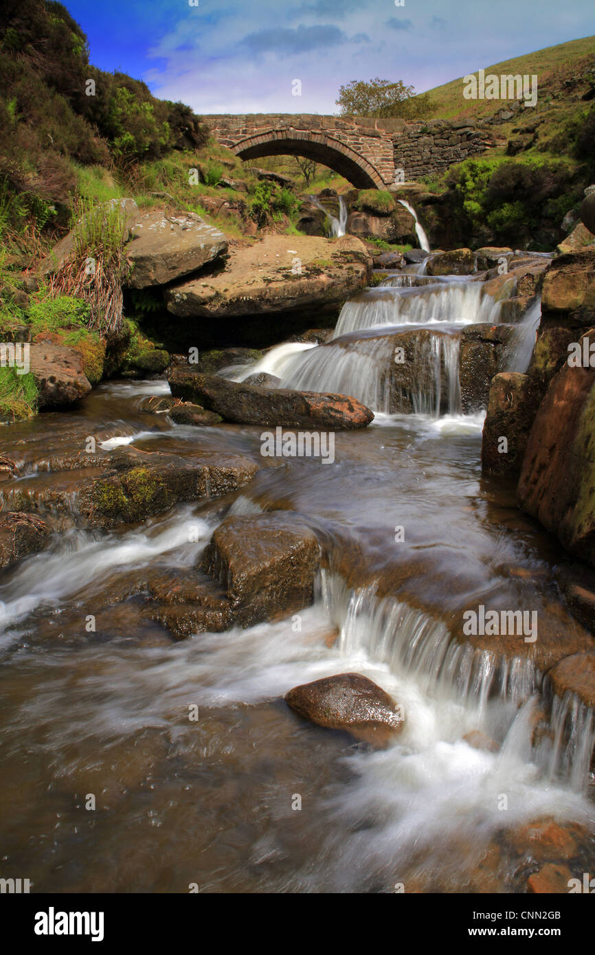 View river cascades packhorse bridge Three Shire Head Axe Edge Moor ...