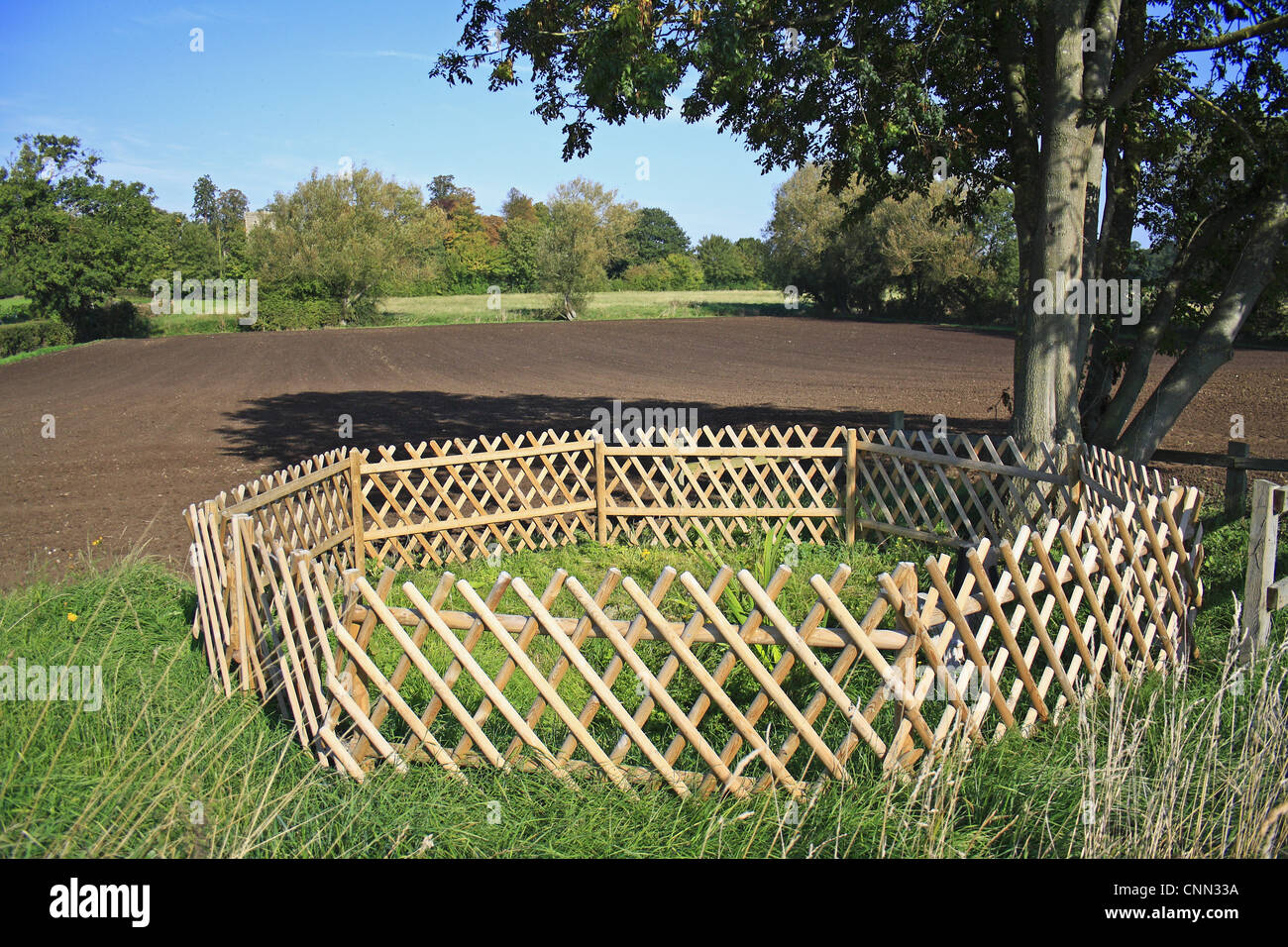 Holy well' 'sacred spring' rising at edge cultivated arable field St ...